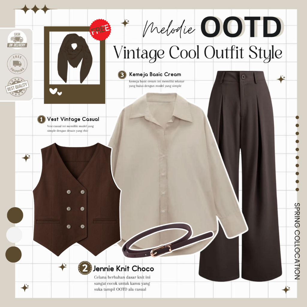 Jual Melodie - Hijab Style Outfit Korea | Vest Casual Choco, Kemeja ...