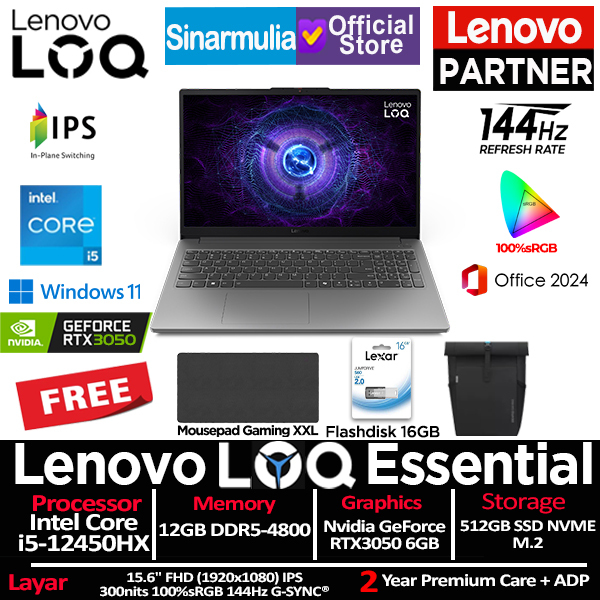 Jual Lenovo LOQ Essential i5-12450HX RTX3050 512GB SSD 12GB Win11+OHS ...