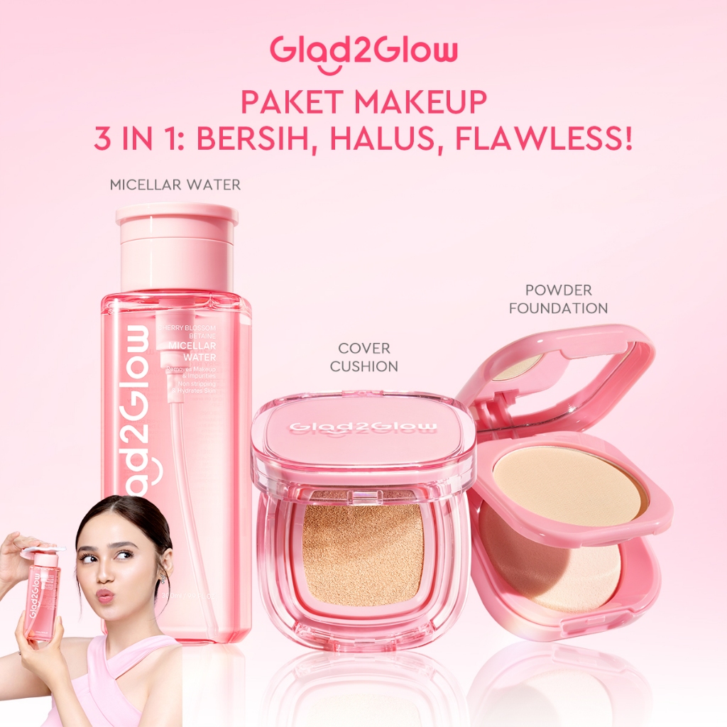Jual Glad2Glow Set Makeup Lengkap 3in1 Micellar Water Perfect Blurring ...