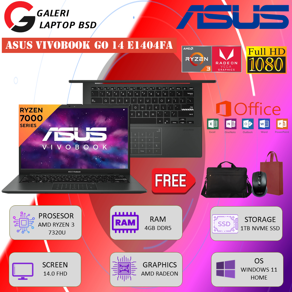 Jual Laptop ASUS Vivobook Go 14 E1404FA AMD Ryzen 3 7320U Ram 4GB DDR5 ...