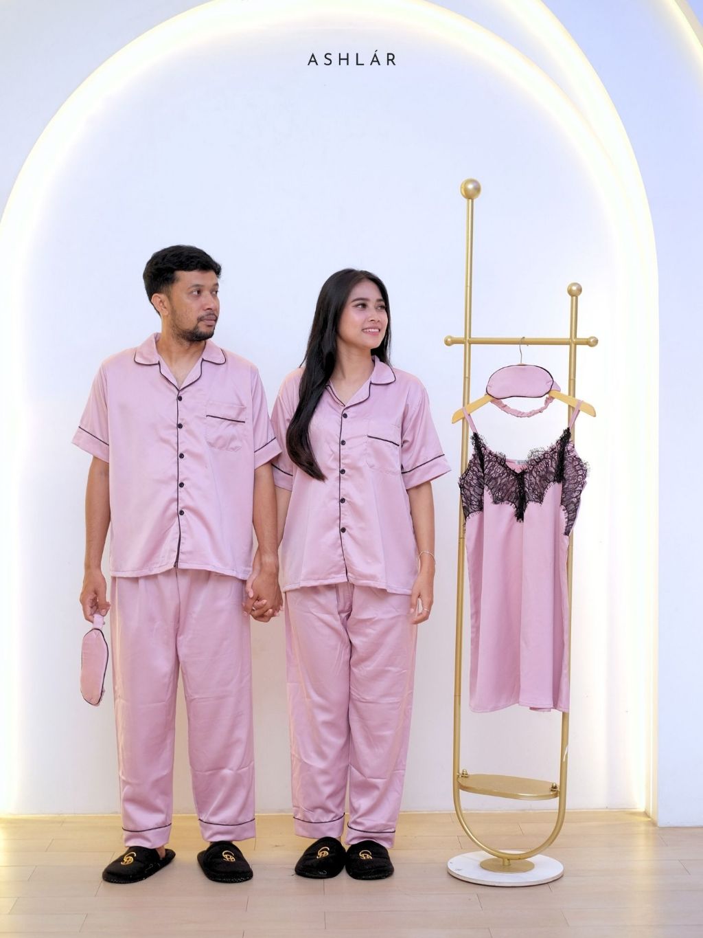 Jual Piyama Couple Set 3 in 1 Mini Dress Serena Pink Rose Ashlar | BEST ...