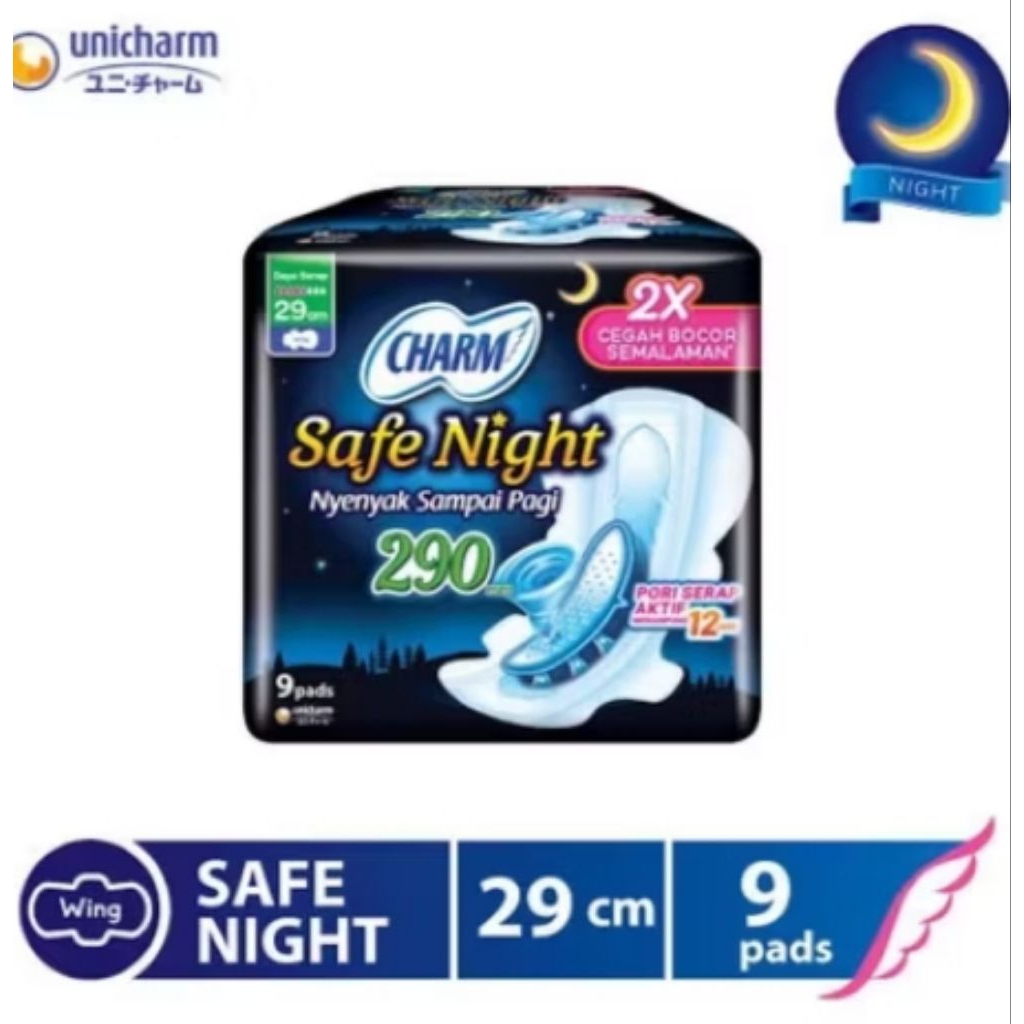 Jual Softex Pembalut Charm Malam Safe Night 29cm Isi 9 | Shopee Indonesia
