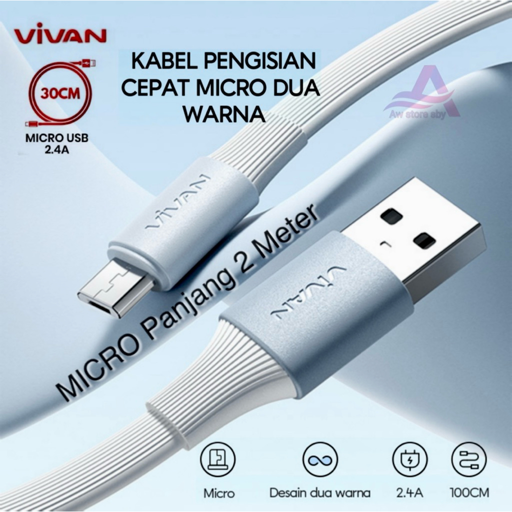 Jual Vivan Flat Exclusive Kabel Data Micro Panjang 2 Meter/ 1 meter ...