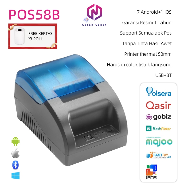Jual FREE 3*Roll PRINTER BLUETOOTH Kertas Portable Mini Printer Thermal ...