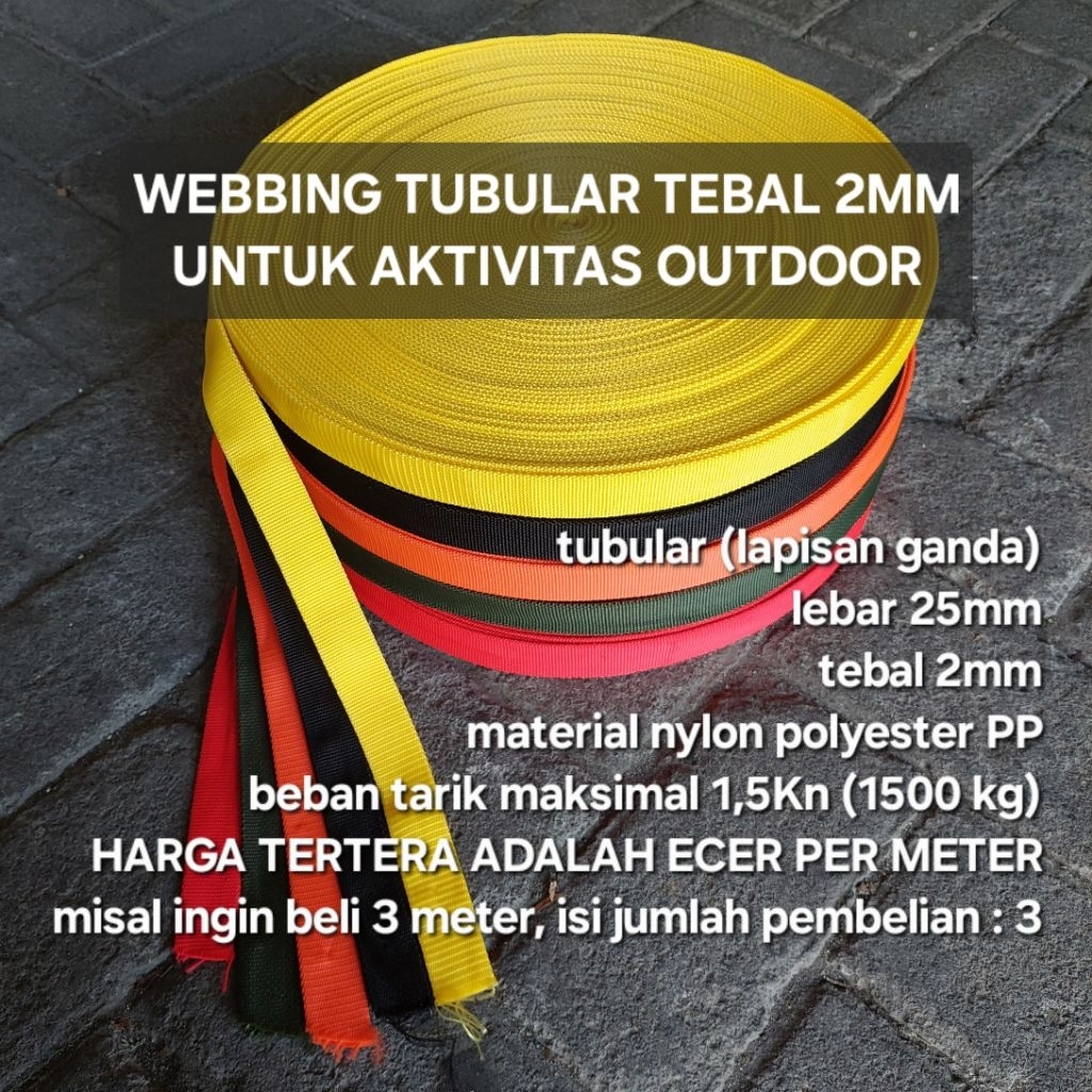 Jual ECER METERAN : Webbing tubular tebal untuk harness, panjat tebing ...