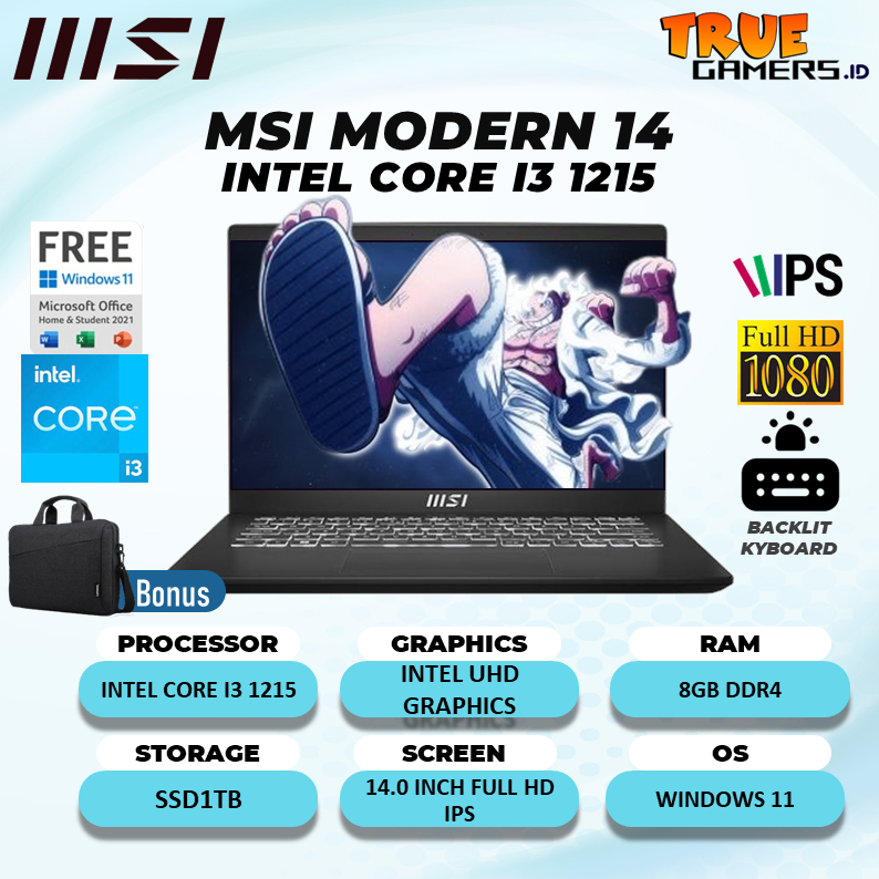Jual Laptop Msi Modern 14 I3 1215 8GB 512GB W11+OHS 14.0FHD BLIT IPS | Shopee Indonesia