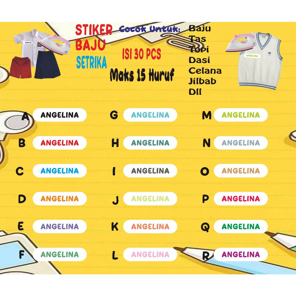 Jual Stiker Setrika Nama/Label Nama Setrika Untuk Anak-anak dan Dewasa ...