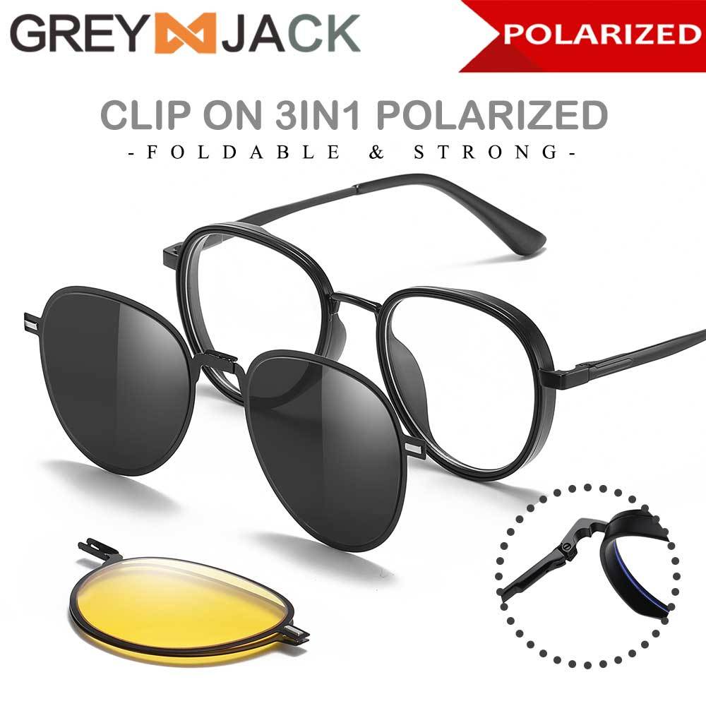 Jual Grey Jack Kacamata Clip On 3in1 Model Oval Pegas Free Lens Polarized Night Drive Bahan TR ...