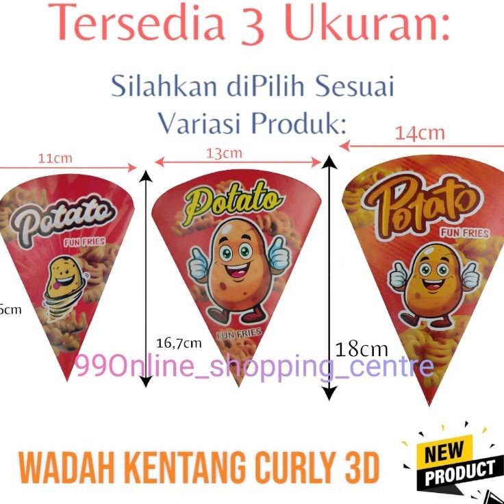 Jual Terbaru Kertas kemasan wadah Kentang Curly berwarna 3D Design ...