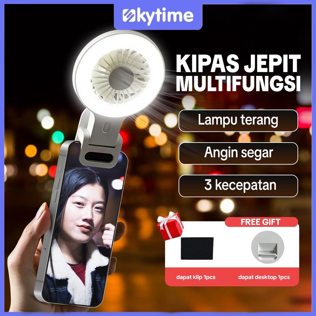 Jual Skytime F03 2IN1 mini fan Lighting Portable Kipas Angin LED Light untuk Selfie dan ...