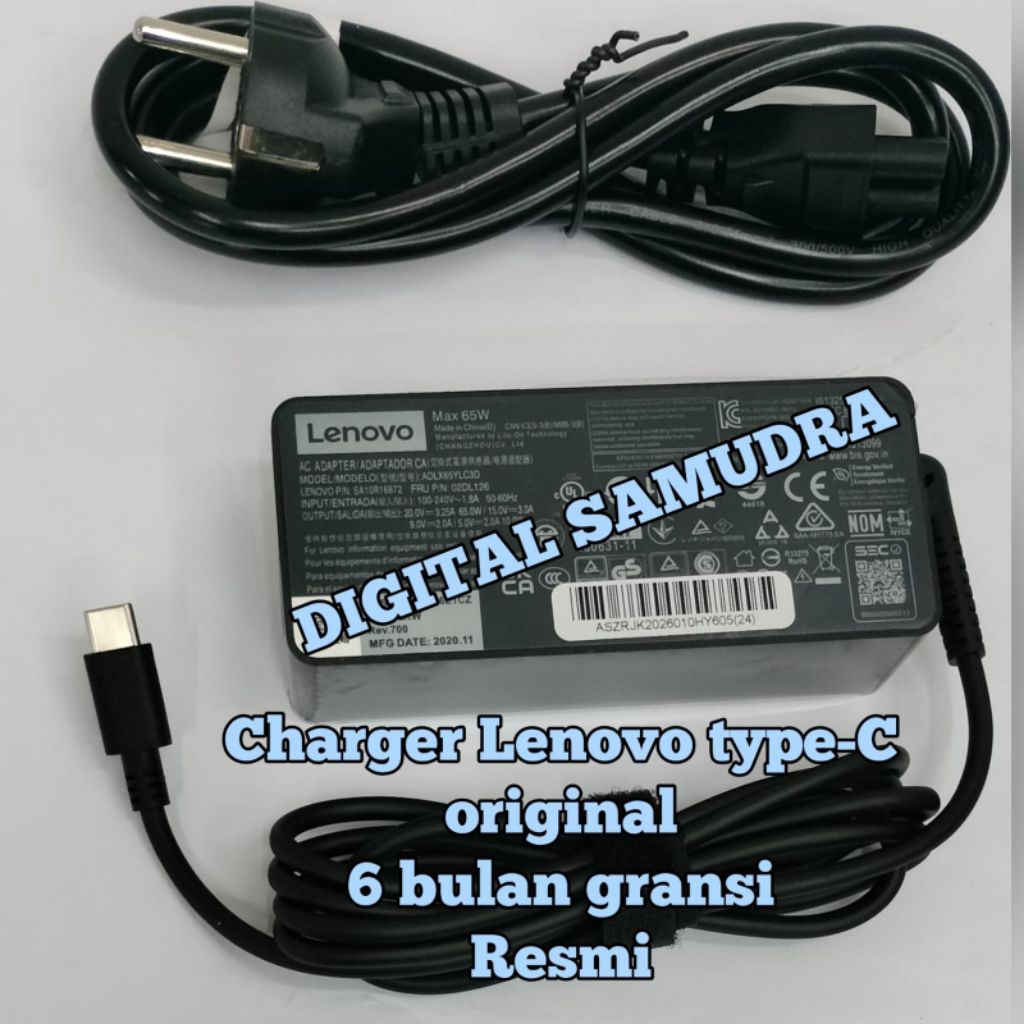 Jual Adaptor/charger laptop Lenovo 20V3.25A 65W type-C original ...