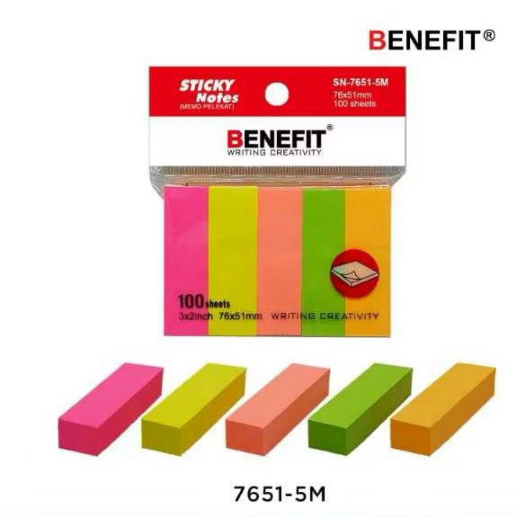 Jual Sticky Notes Benefit SN-7651-5M (1 pack isi 5 Warna) | Shopee ...
