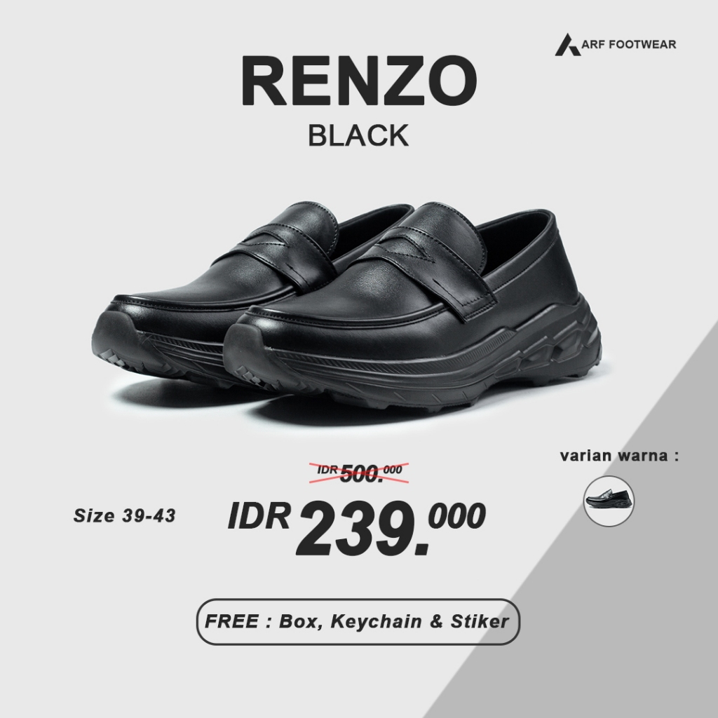 Jual Sepatu Slip On Loafers Running Casual Formal Kulit Pria Renzo FullBlack ARF Footwear ...