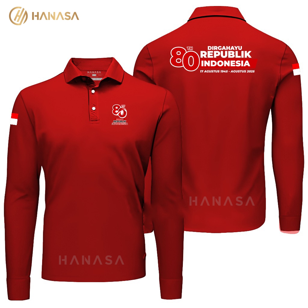 Jual HANASA Polo Shirt Lengan Panjang Hut Ri Ke 80 | Polo Shirt Pria Wanita | Baju Kerah ...