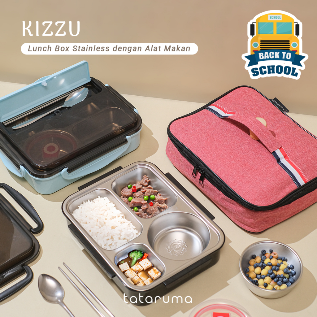 Jual TATARUMA KIZZU - LUNCH BOX STAINLESS 304 SEKAT KOTAK BEKAL DENGAN ALAT MAKAN DAN TAS ...