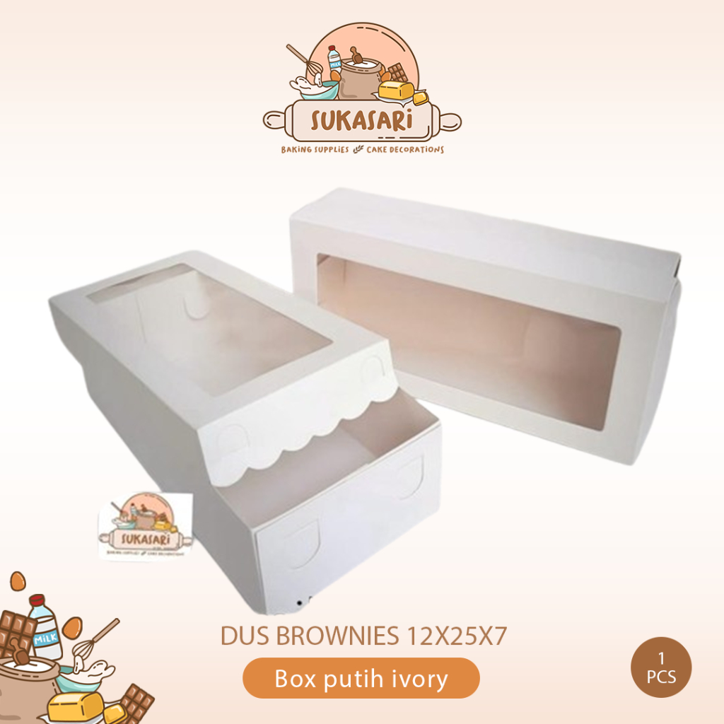 Jual Dus Brownies 12x25x7 cake Box putih ivory | Shopee Indonesia