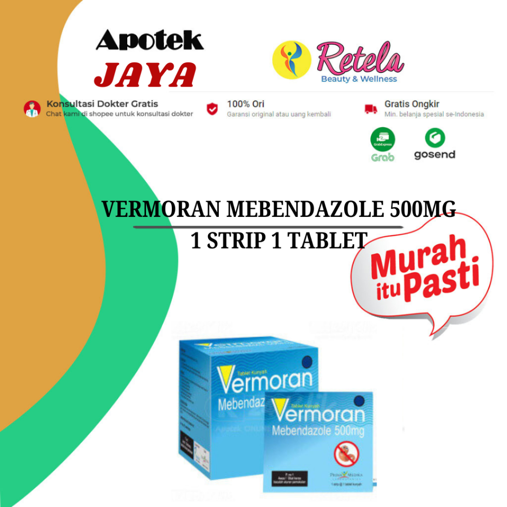 Jual VERMORAN MEBENDAZOLE 500MG 1 STRIP 1 TABLET | Shopee Indonesia