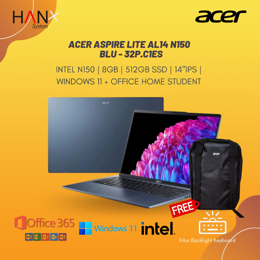 Jual ACER ASPIRE LITE AL14 N150 8GB 512GB W11+OHS+M365B 14.0WUXGA BLU -32P.C1ES | Shopee Indonesia
