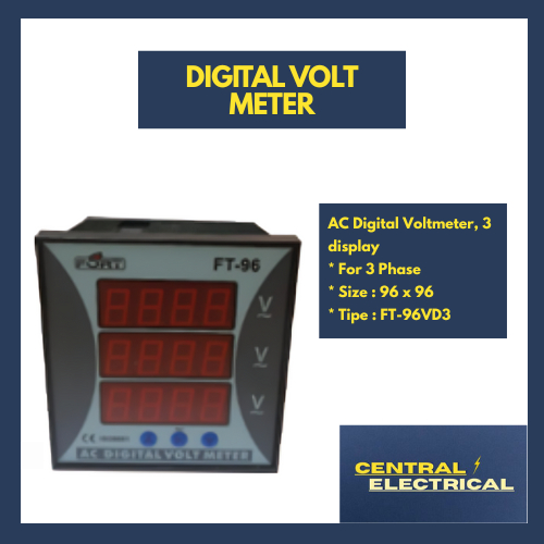 Jual AC Digital Voltmeter 3 Display 3 phase merk FORT tipe FT-96VD3 ...
