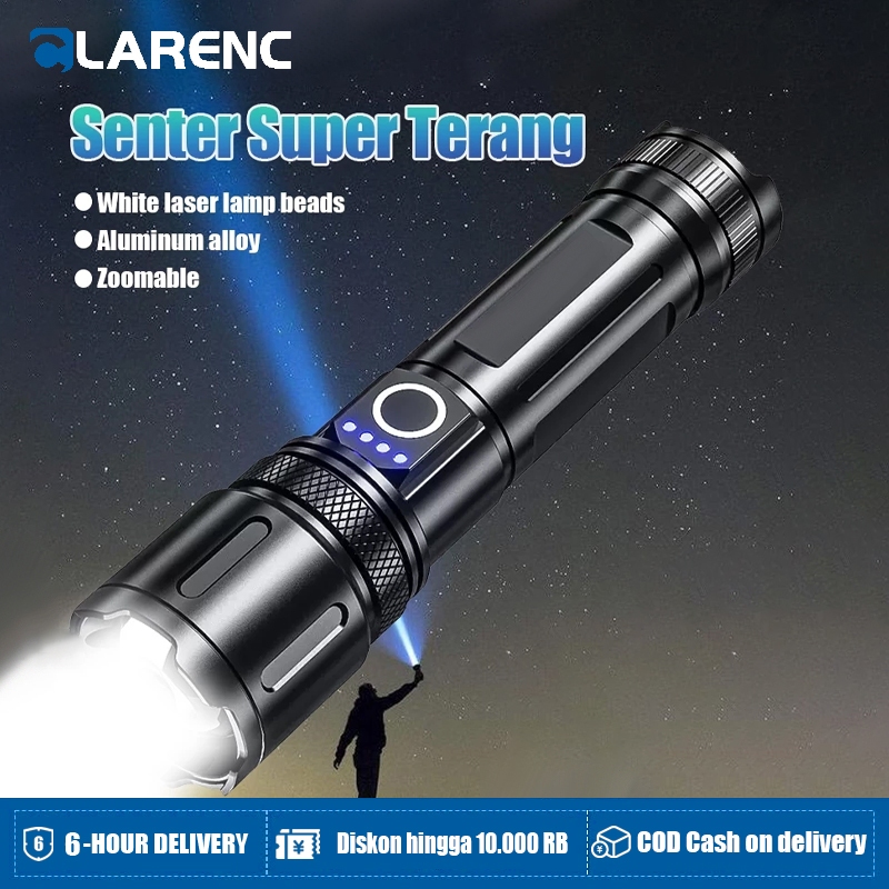 Jual Senter LED Super Terang Jarak Jauh Anti Air Senter LED 90000 Lumens Original USB C ...