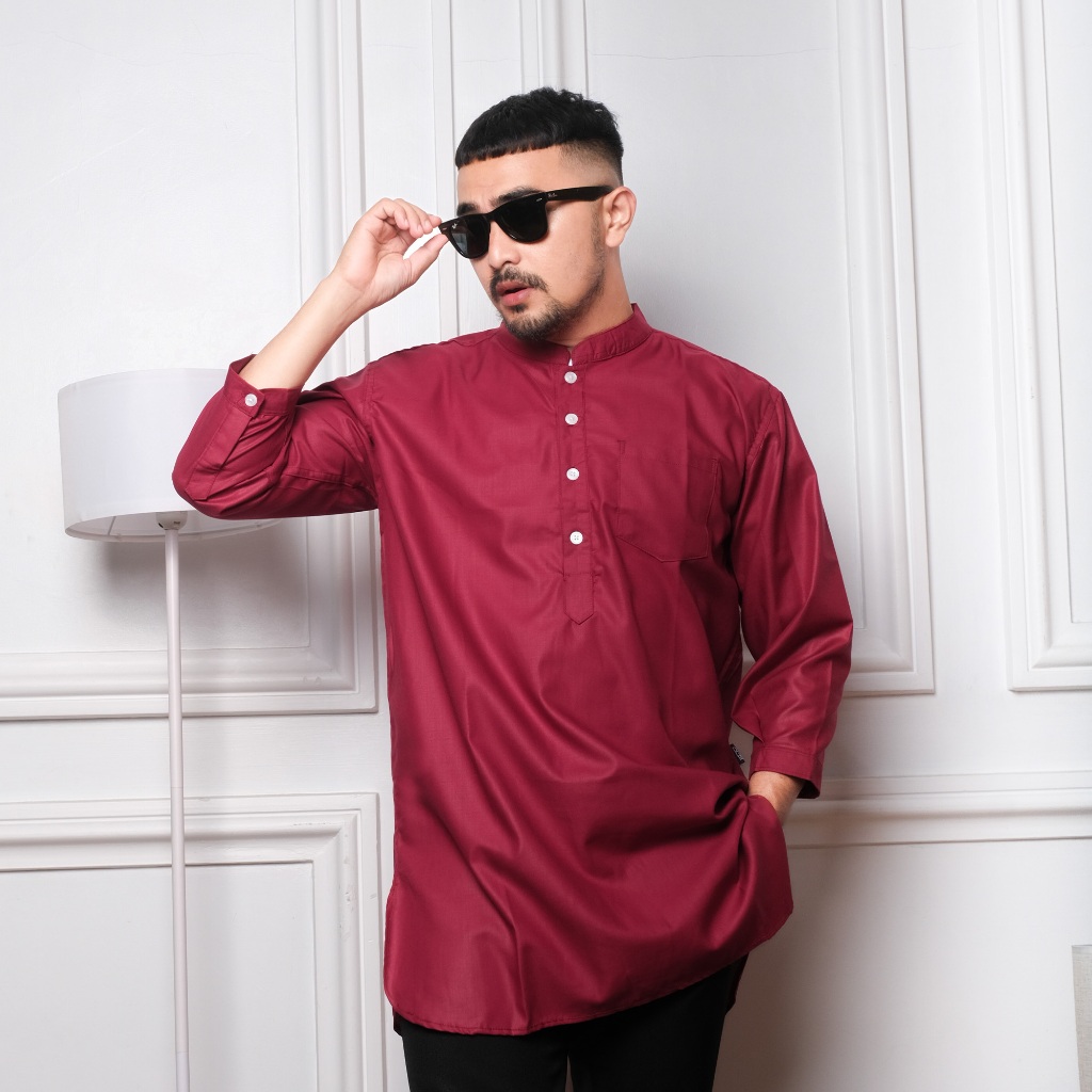 Jual DGM Baju Koko Pria Toyobo Polos Premium Lengan 3/4 Merah Maroon ...