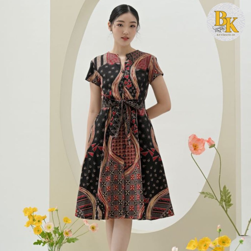 Jual MTS 303 - Dress Batik Wanita Merah / Terusan Batik Modern | Shopee ...