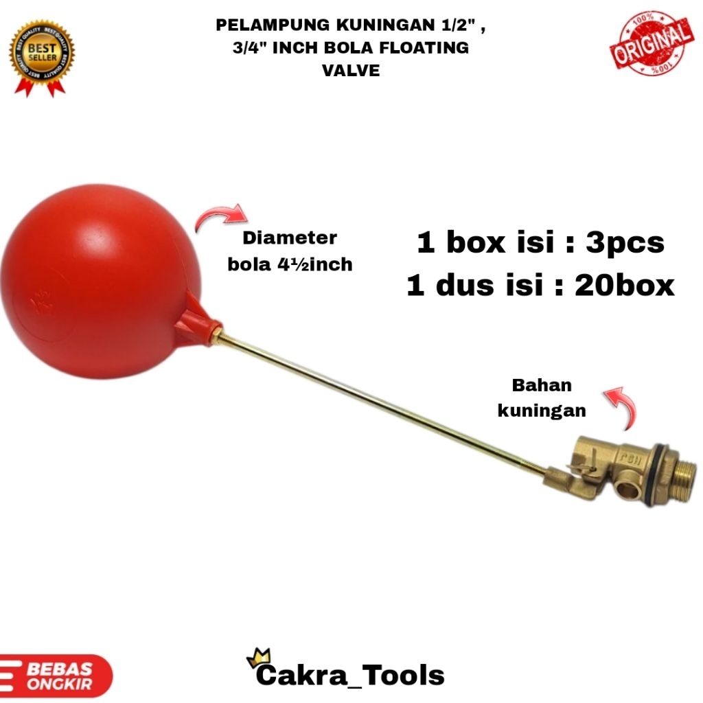 Jual PELAMPUNG KUNINGAN 1/2" , 3/4" INCH BOLA FLOATING VALVE KUNINGAN ...