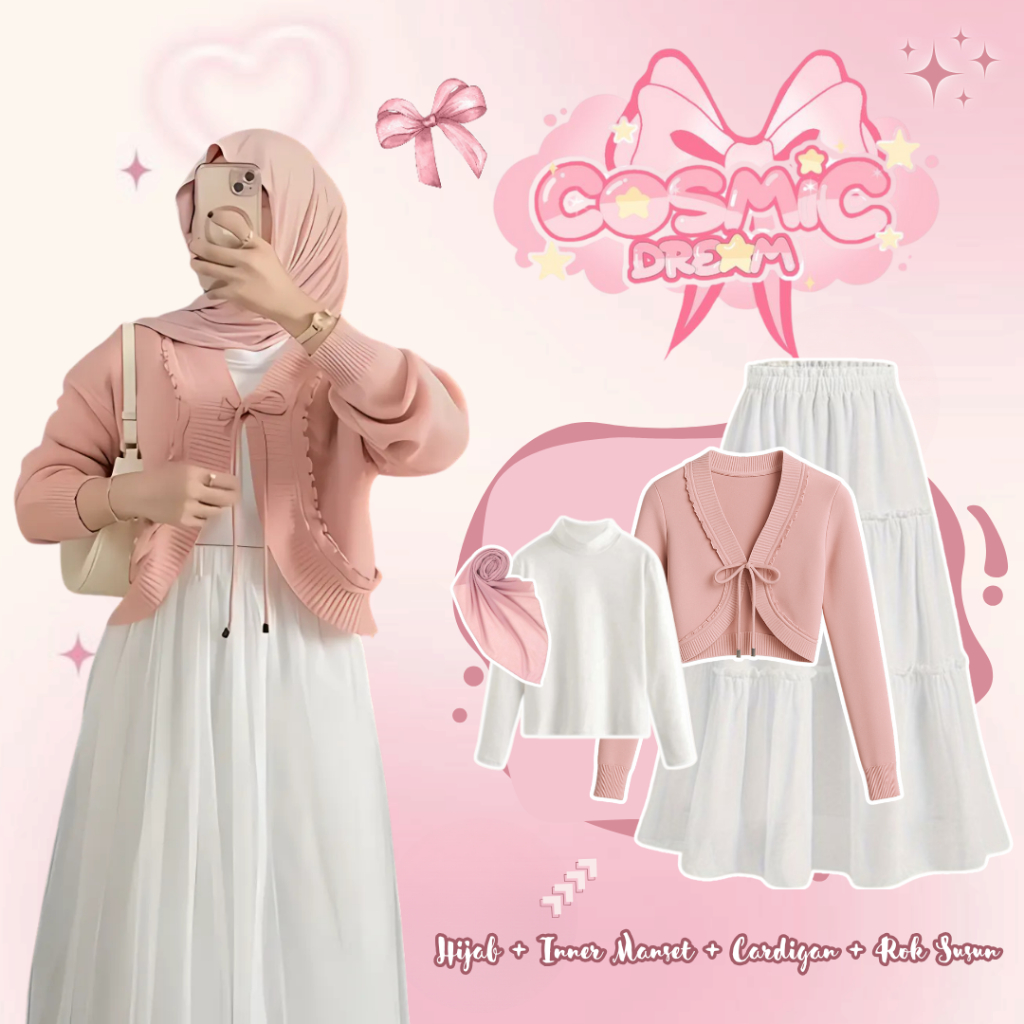 Jual COSMIC DREAM Oneset 4in1 Remaja Kekinian | Cardigan Rajut Cute ...