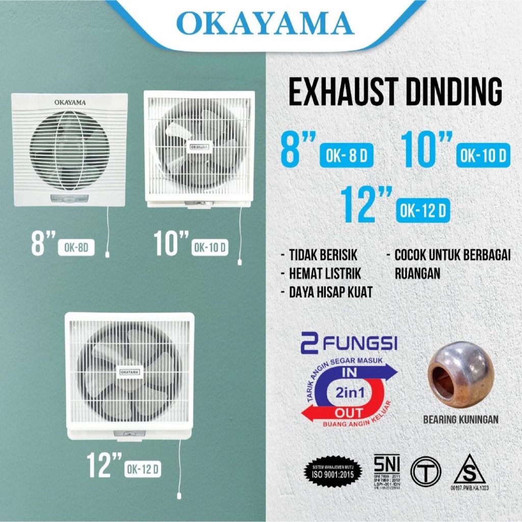 Jual Kipas Exhaust Fan Dinding 8inch 10 inch 12 inch Okayama OK-8D OK ...