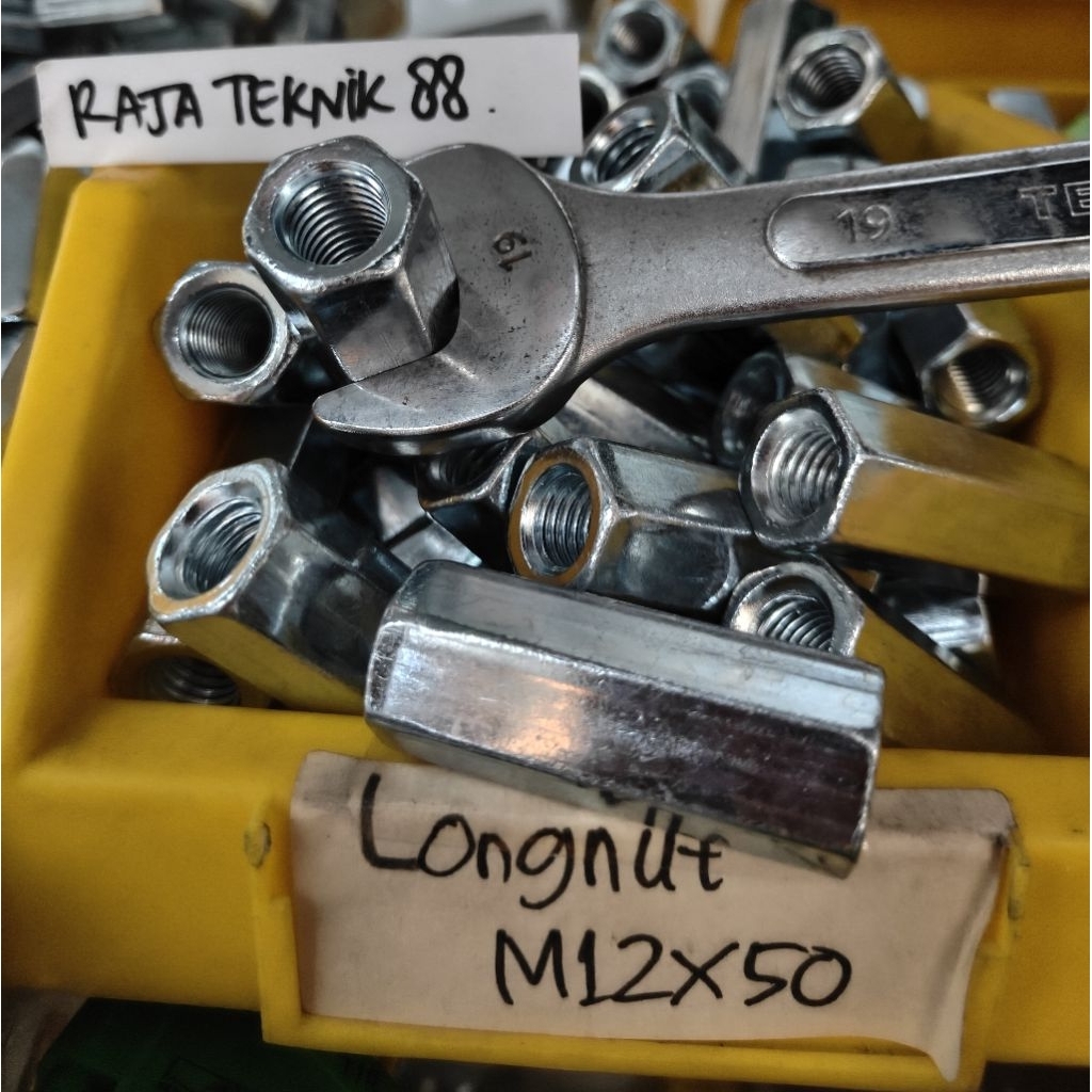 Jual Longnut M12 panjang 5cm kunci 19 drat pitch 1.75 galvanis putih ...