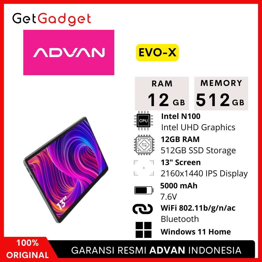 Jual Laptop 2 in 1 Advan Evo-X RAM 12GB 512GB Notebook Intel N100 ...