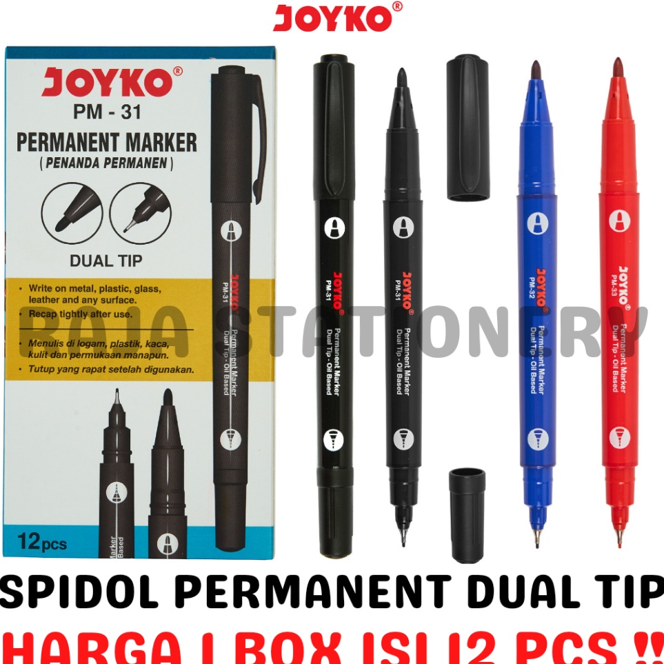 Jual KODE U68O JOYKO PERMANENT MARKER BLACK BLUE RED DUAL TIP SPIDOL ...