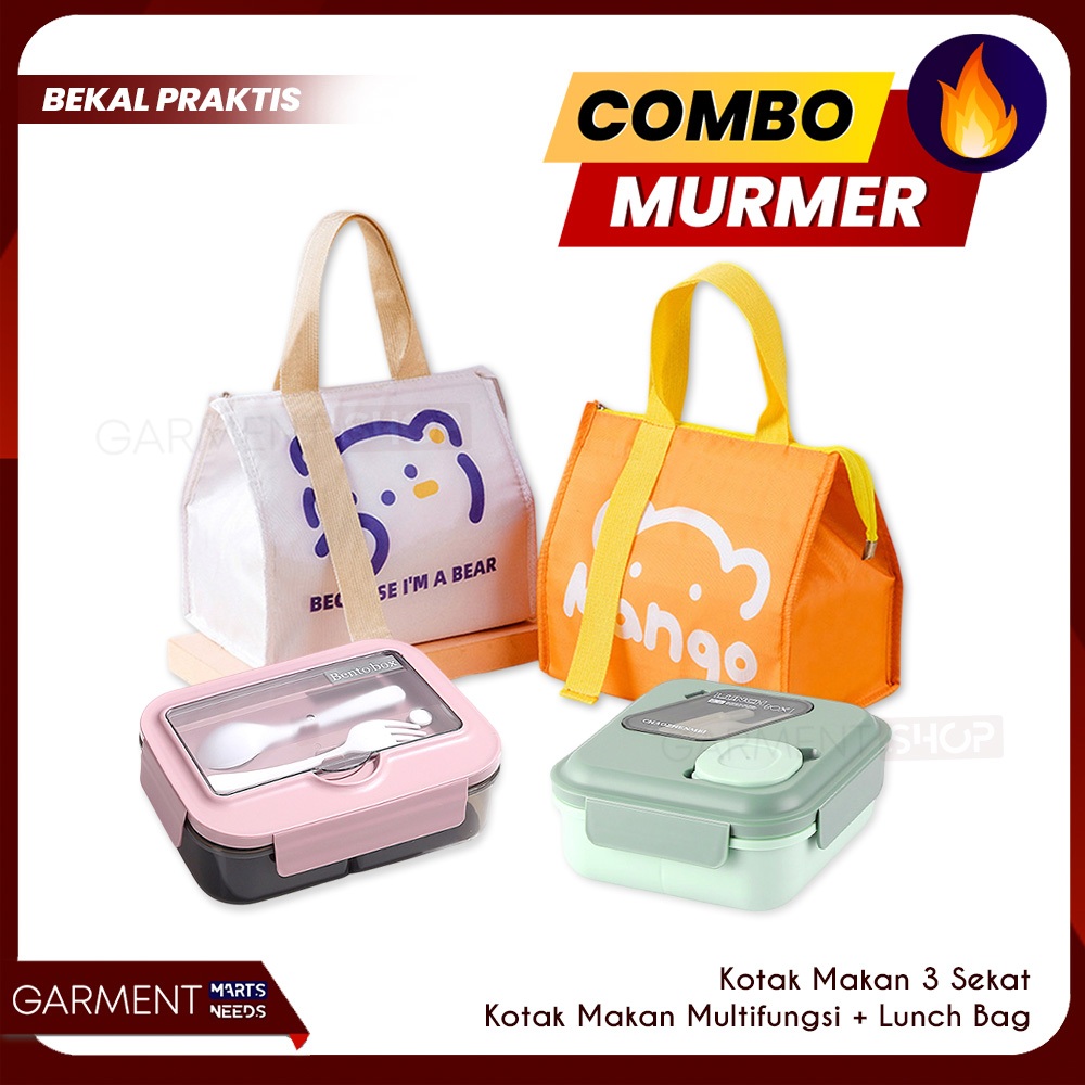 Jual SETLUNCH - Kombo Hemat Tas Kotak Makan Lunch Bag Bekal Makan Siang Tepak Makan 2 3 Sekat ...