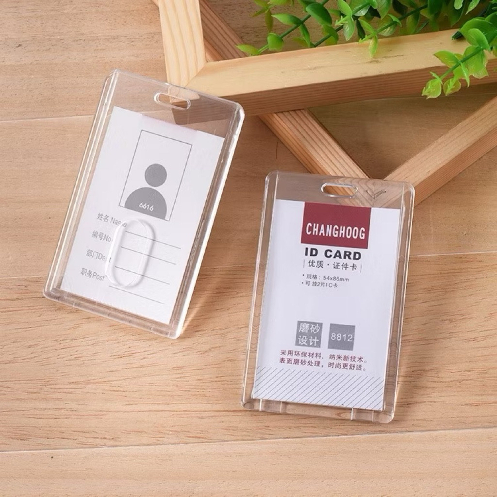 Jual Tempat Kartu Id Card Akrilik 2 Sisi Bening Transparan Vertikal ...