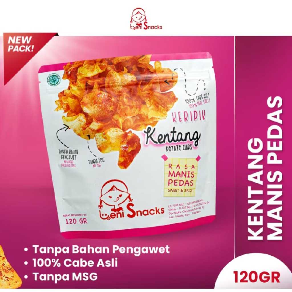 Jual Leni Snacks Keripik Kentang Manis Pedas Packaging Lama/Packaging ...