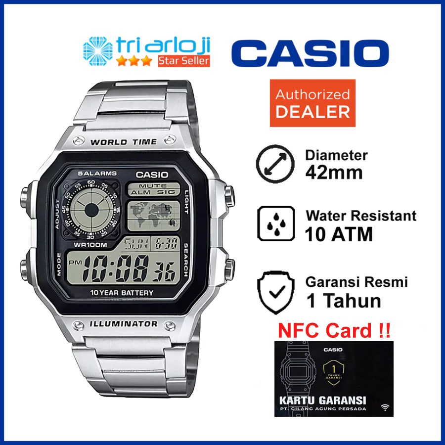 Jual CASIO AE-1200WHD-1AVDF Jam Tangan Pria Digital Silver Stainless Steel AE-1200WHD-1A ...