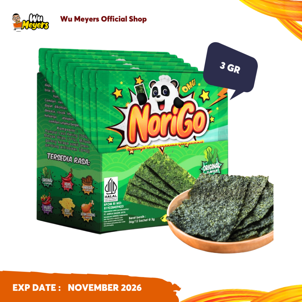 Jual Norigo Snack Rumput Laut / Norigo Nori Sachet Snack Rumput Laut ...