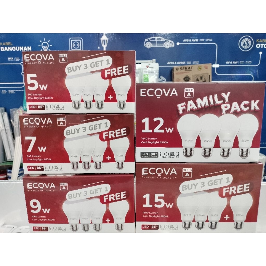 Jual ECOVA LAMPU BOHLAM LED A BULB 5 WATT 7 WATT 9 WATT 12 WATT 15 WATT CAHAYA PUTIH COOL ...