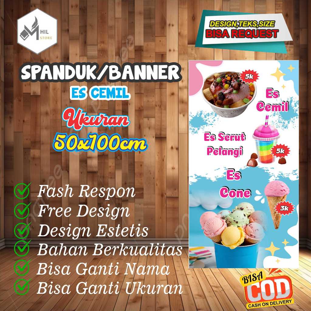Jual Spanduk Banner Size 50x100cm ES CEMIL Free Custom Design Dan ...