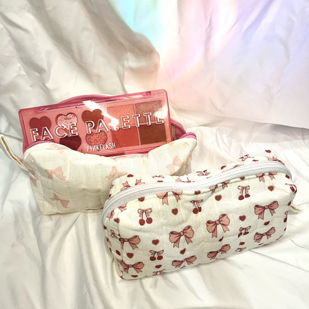 Jual Pouch Makeup/ Pouch Aesthetic/ Pouch Pink/ Pouch Coquette/ Pouch Ribbon/ Pouch Serbaguna ...