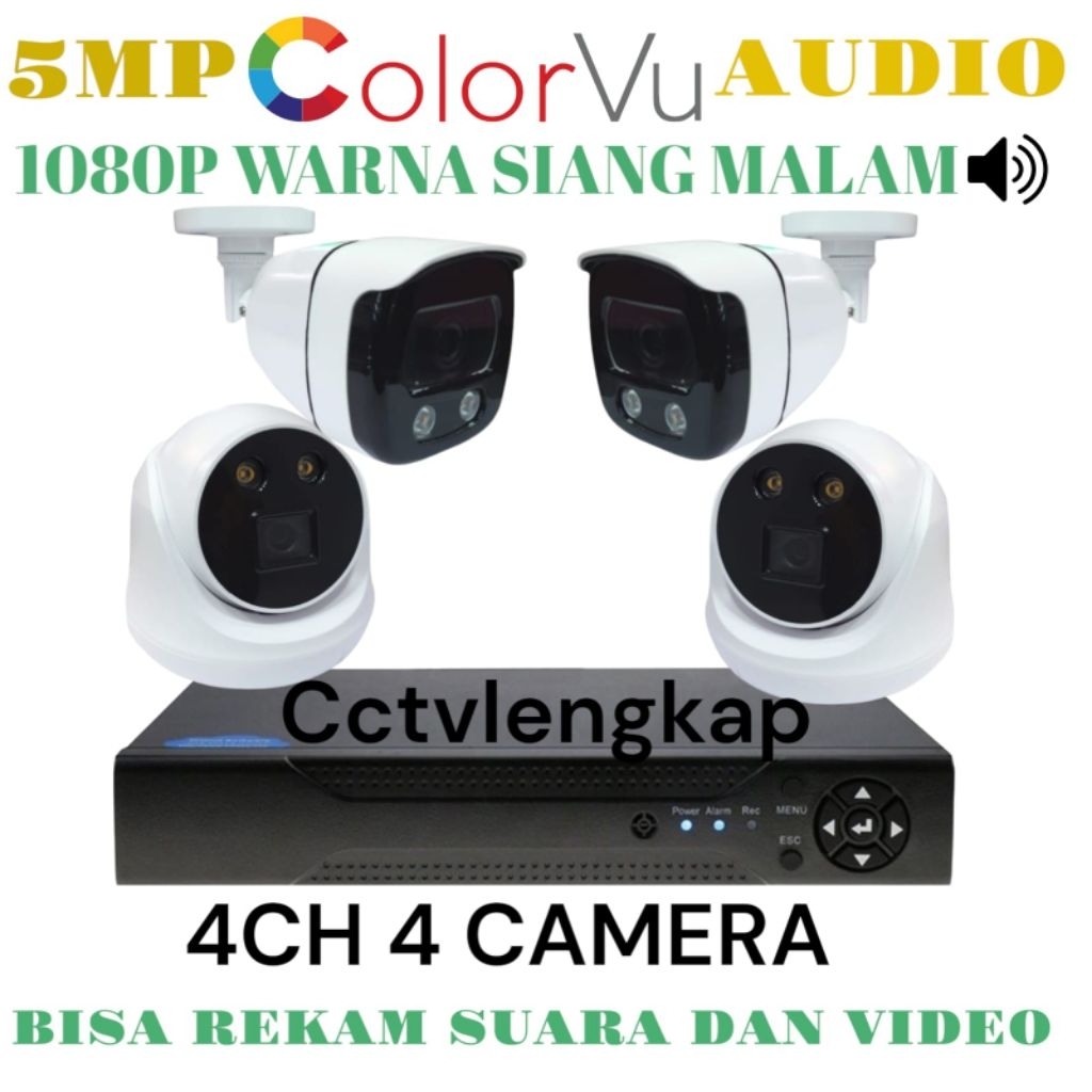 Jual PAKET CCTV 4 CHANNEL 4 KAMERA 5MP COLORVU AUDIO 1080P FULL COLOR ...