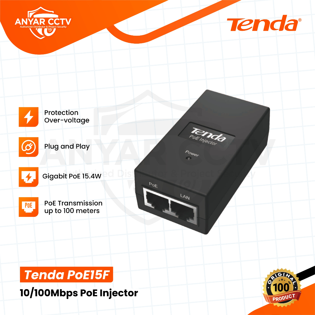 Jual Tenda PoE15F PoE Injector 15 Watt 48V 48 Volt CCTV, Phone Line, IP ...