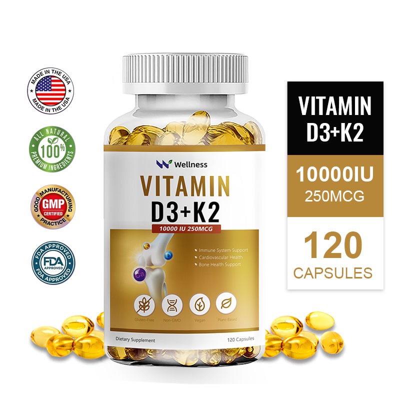 Jual Wellness Vitamin D3+K2 Kapsul 10000IU/250mcg, Immune System Support Cardiovascular Health ...