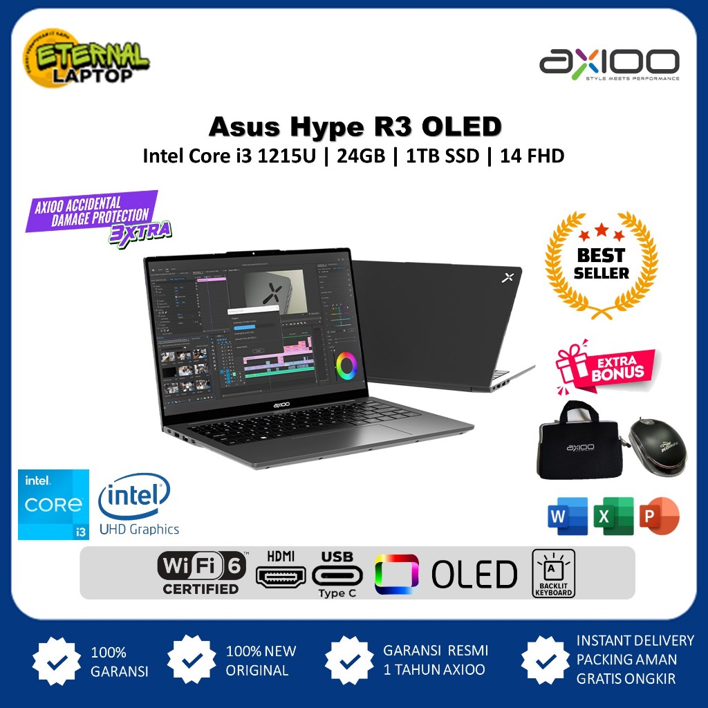 Jual Laptop Axioo Hype R3 OLED Intel i3 1215U 24GB 512GB SSD Full HD ...