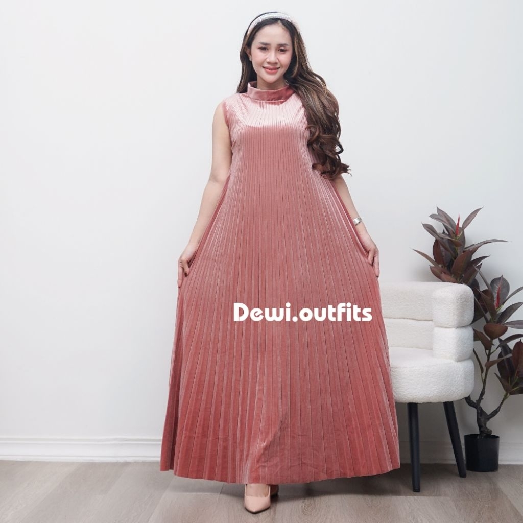 Jual Dress Plisket Bludru Premium Tanpa Lengan Inner Panjang | Shopee ...