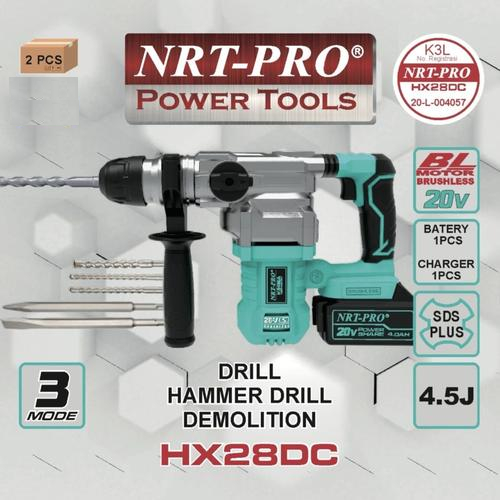 Jual NRT PRO HX 28 DC ROTARY HAMMER CORDLESS 20V BOR BOBOK BATERAI ...