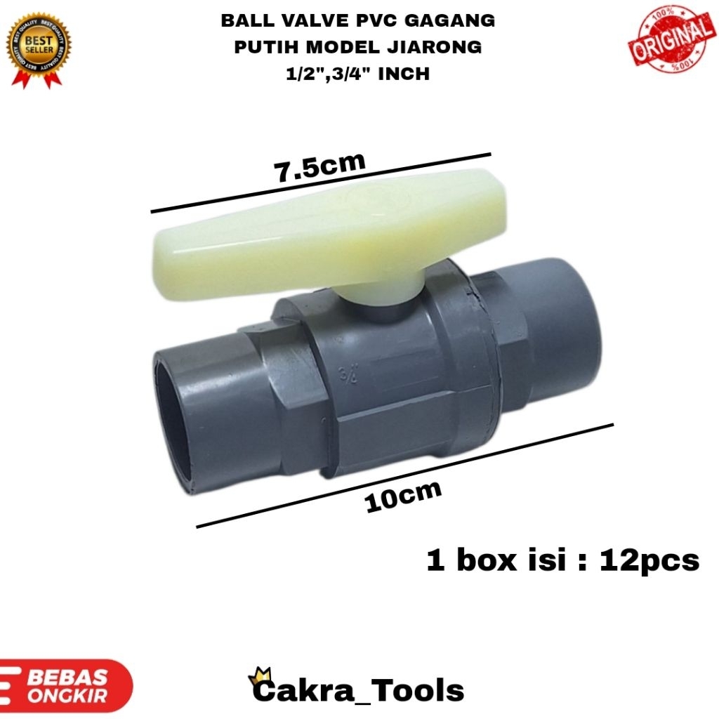 Jual BALL VALVE PVC GAGANG PUTIH MODEL JIARONG 1/2" ,3/4" 1" INCH / STOP KRAN PVC TAIWAN ...