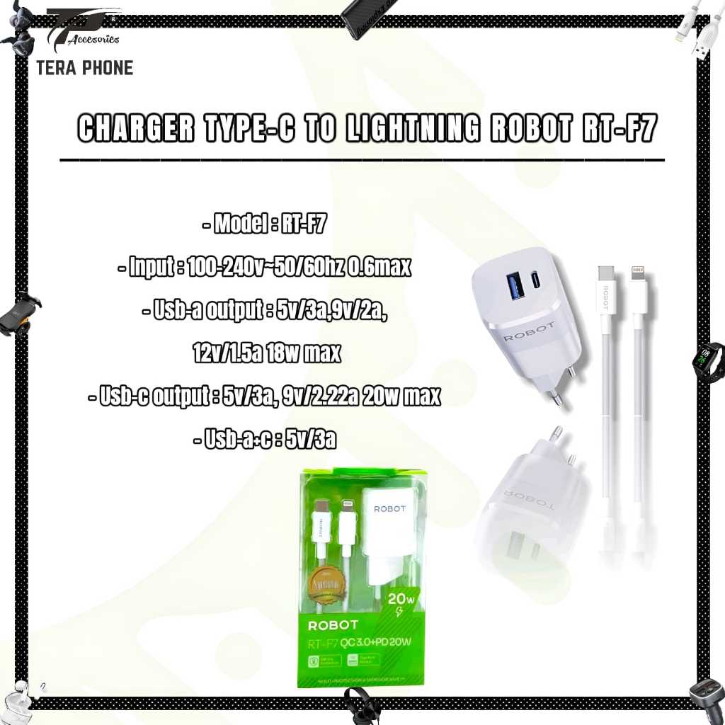 Jual CHARGER TYPE-C TO LIGHTNING FAST CHARGING 20WATT ROBOT RT-F7 ...