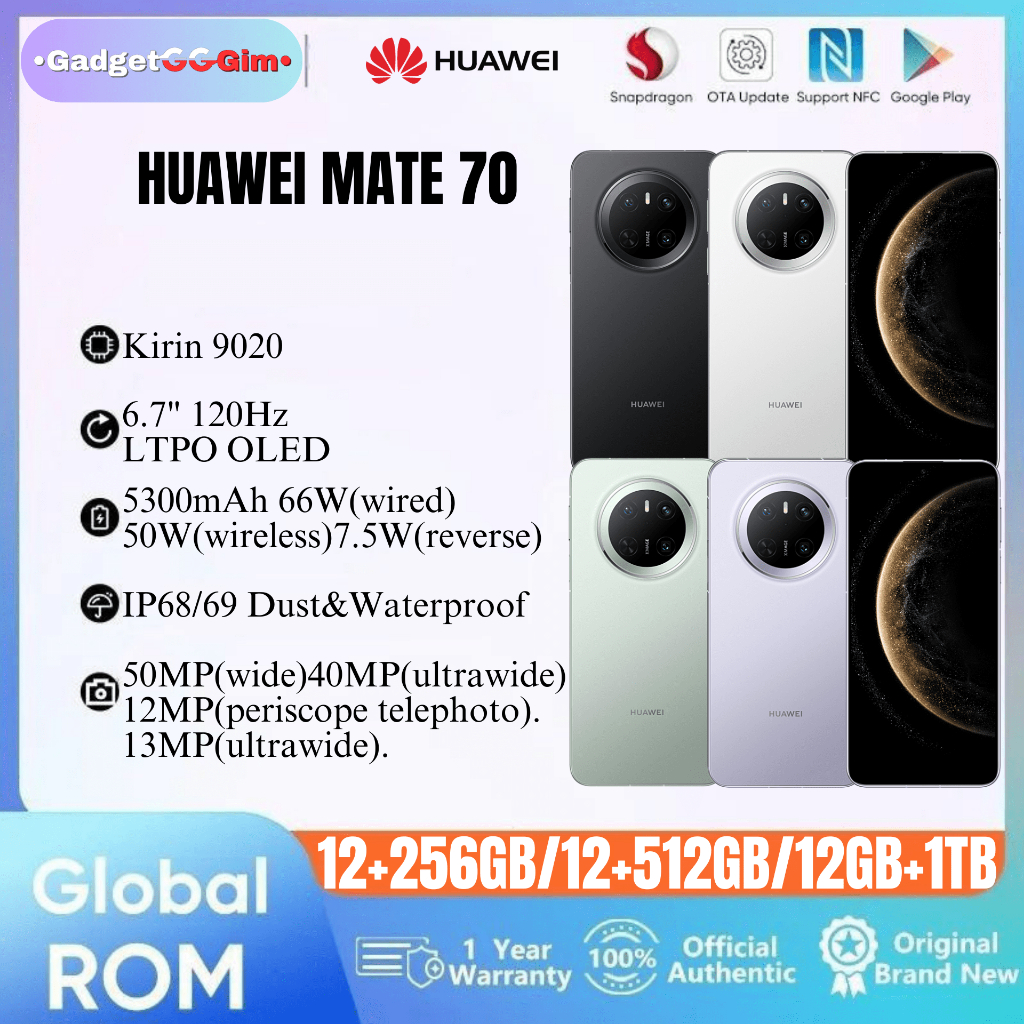 Jual Huawei Mate 70 5G Kirin 9020 120Hz 5300mAh 66W IP68/69 BNIB Garansi Resmi 1 Tahun HP ...