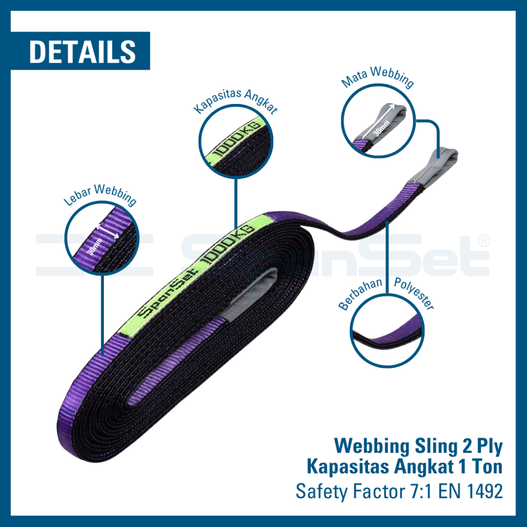 Jual Webbing Sling 2Ply B1000 Kapasitas 1 Ton Websling Spanset 1Ton Double Ply Alat ikat Angkut ...